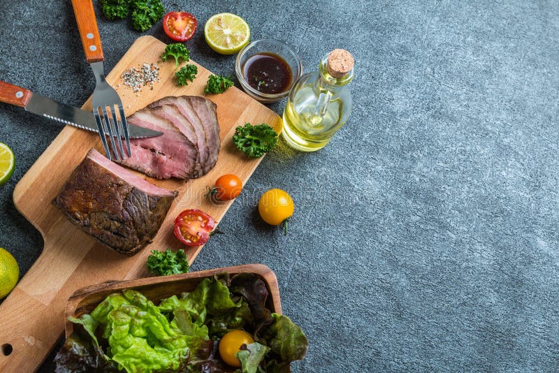 Kitchen and Roast Beef and Vegetables and Condiments Stock Image ...