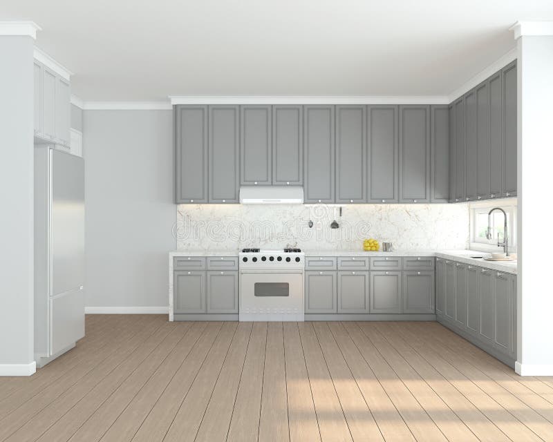 Kitchen with Built-in Cabinets Designed in a Minimalist Style and Space ...