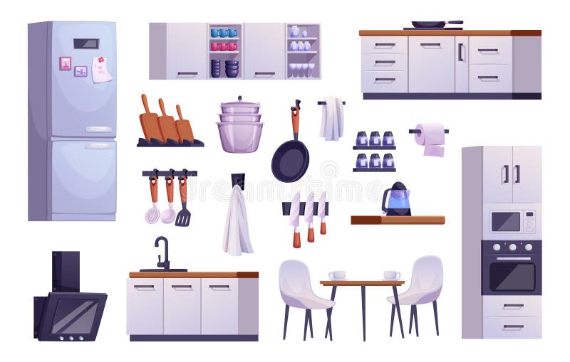 Kitchen Room. Interior Set with Different Furniture Elements for ...