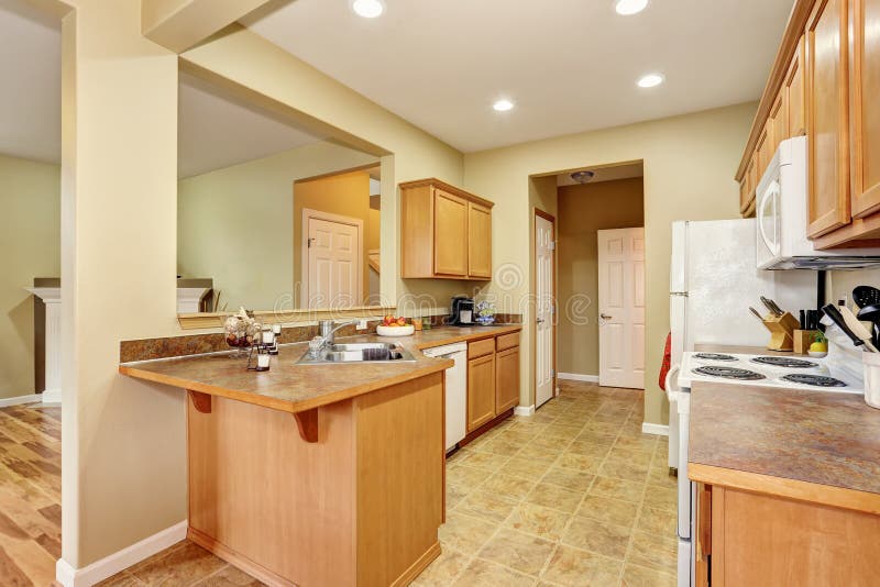 Kitchen Room Interior with Tile Floor. Open Floor Plan Stock Photo ...