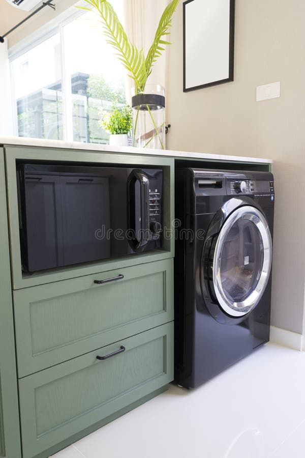 Kitchen Room with Washing Machine in a Home Stock Image - Image of east ...