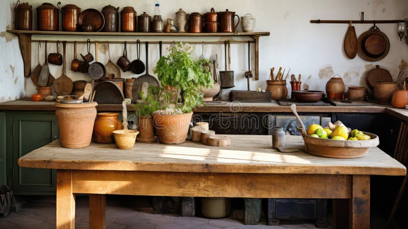 Kitchen rustic table stock illustration. Illustration of produce ...