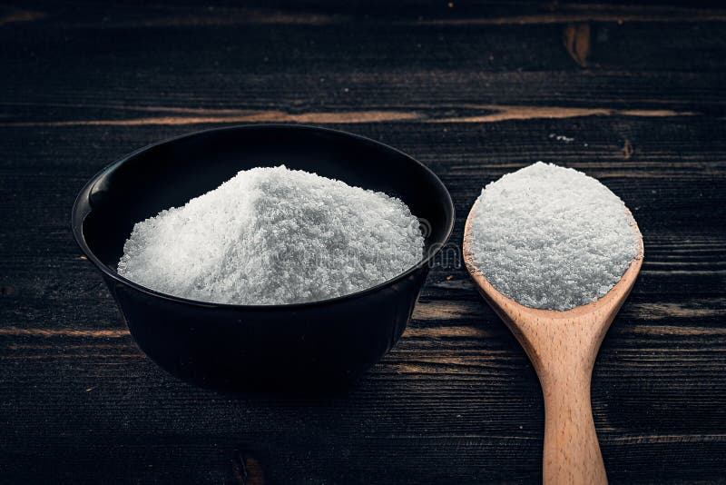 Kitchen salt. Top view stock image. Image of condiment - 185899141