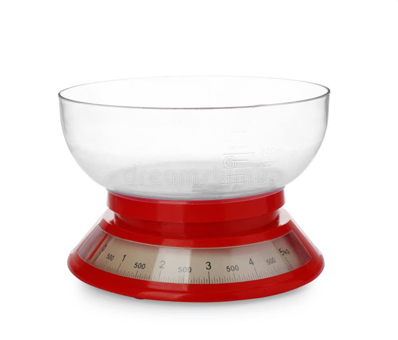 Kitchen Scale with Plastic Bowl Isolated on White Stock Photo - Image ...