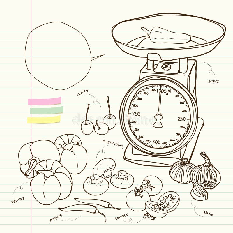 Kitchen Scale and Vegetables Stock Vector - Illustration of food ...