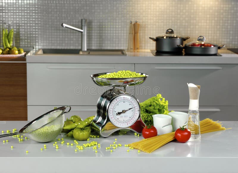 Kitchen Scales on the Table Stock Image - Image of counter, sieve: 24800453