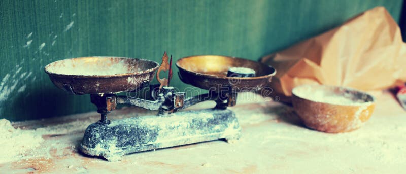 Kitchen Scales on Vintage Kitchen Stock Image - Image of table ...