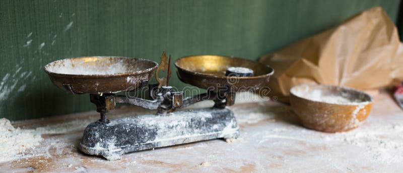 Kitchen Scales on Vintage Kitchen Stock Photo - Image of working ...