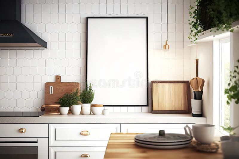 Kitchen in Scandinavian Style with Blank Frame Mockup. Generative Ai ...