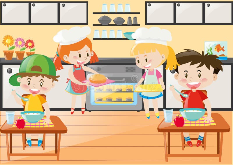 Children Cooking and Doing Things in Garden Stock Vector - Illustration ...