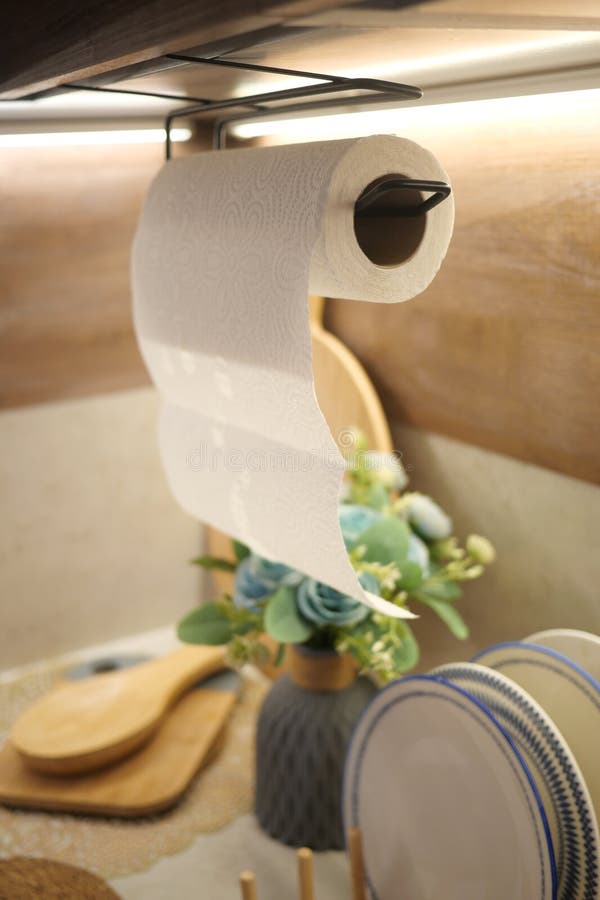 Kitchen Scene with Paper Towels and Decorative Elements on the Counter ...