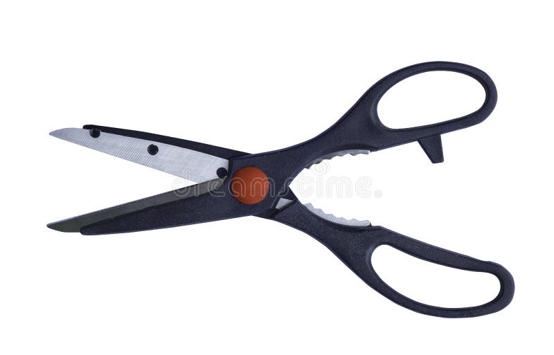Kitchen Scissors of Black Plastic Isolated on a White Background. Stock ...