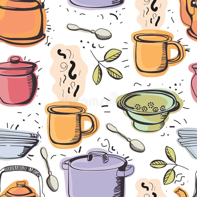 Seamless Pattern with Kitchen Tools and Cooking Icons. Stock Vector ...