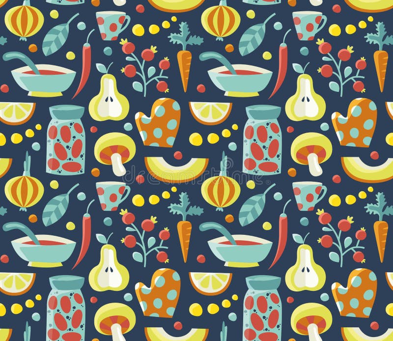 Kitchen seamless pattern stock vector. Illustration of vegetable - 55420333