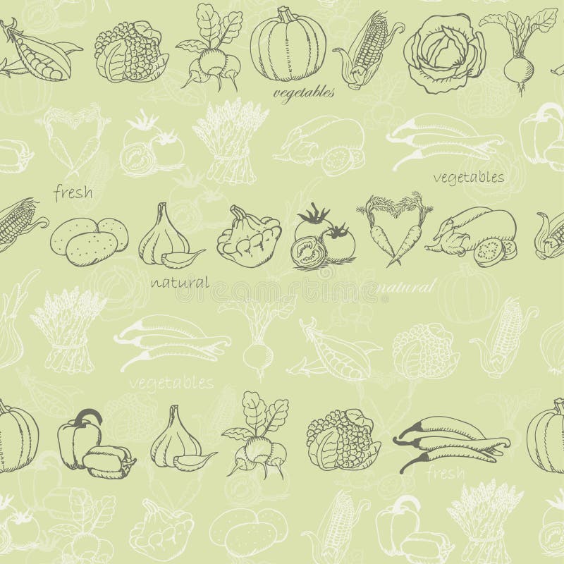 Seamless Kitchen Pattern with Vegetables on Green Background Stock ...