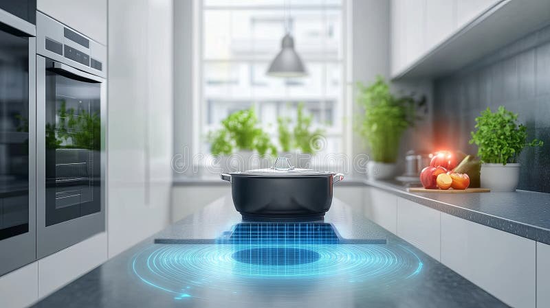 Kitchen with Sensor Near Cooking Area . Stock Photo - Image of lunch ...