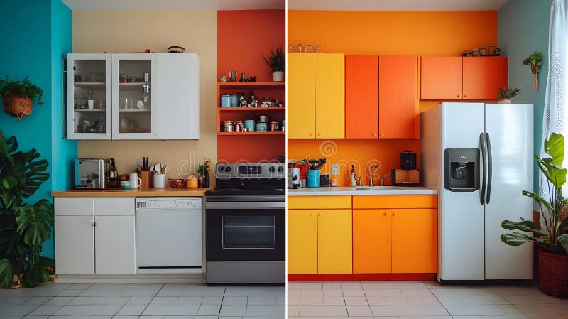The Kitchen is Separate, with Two Different Bright Designs. Generative ...
