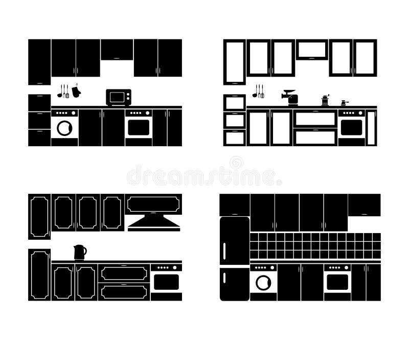 The kitchen set black stock vector. Illustration of comfort - 64273704
