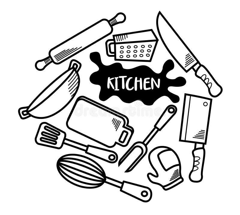 Kitchen Set Hand Drawn Sketch Vector Illustration Stock Vector ...