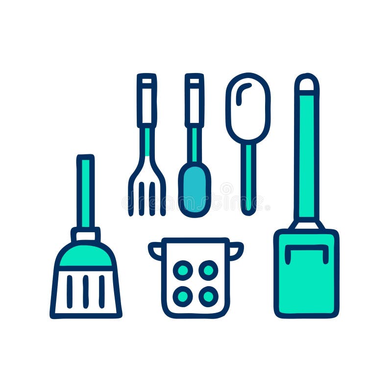 Kitchen set of icon stock vector. Illustration of drink - 358253183