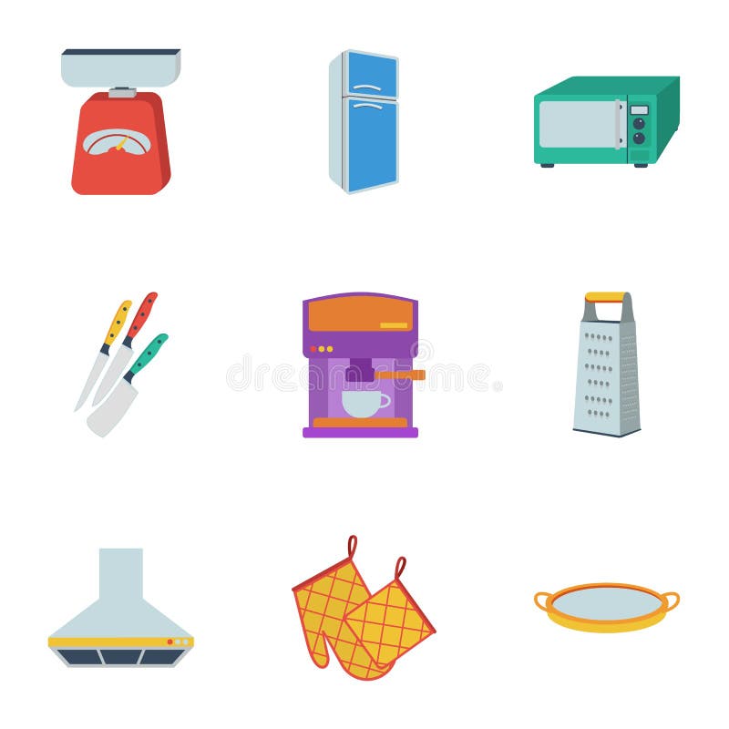 Kitchen Set Icons in Flat Style. Big Collection of Kitchen Symbol Stock ...