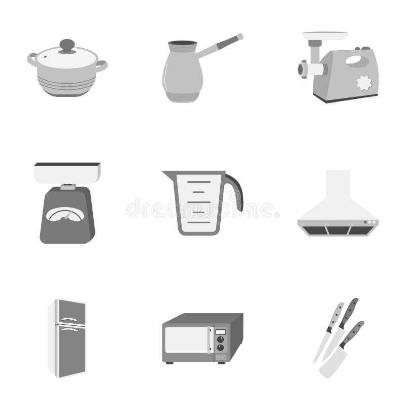 Kitchen Set Icons in Monochrome Style. Big Collection of Kitchen Vector ...