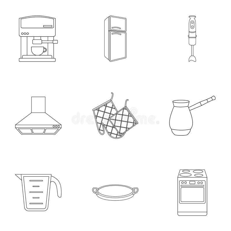 Kitchen Set Icons in Outline Style. Big Collection of Kitchen ...