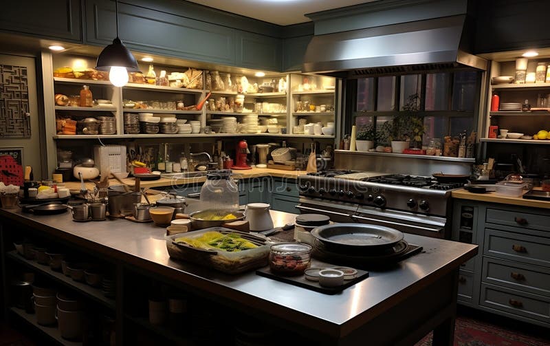 Kitchen Set-Up for Immediate Cooking. AI Stock Illustration ...