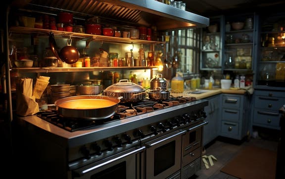 Kitchen Set-Up for Immediate Cooking. AI Stock Illustration ...