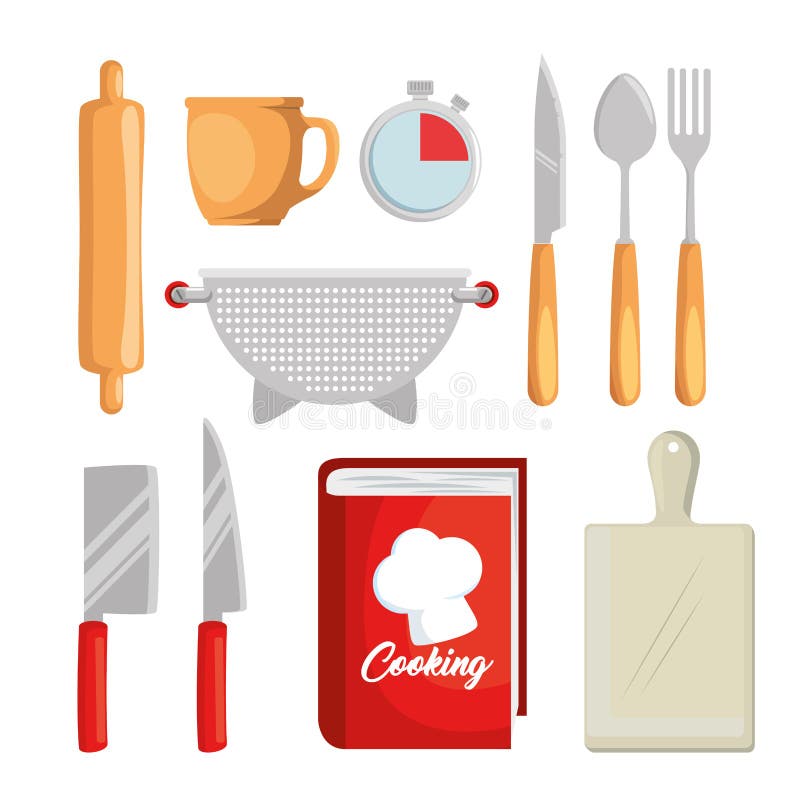 Kitchen set utensils icons stock vector. Illustration of food - 114207826