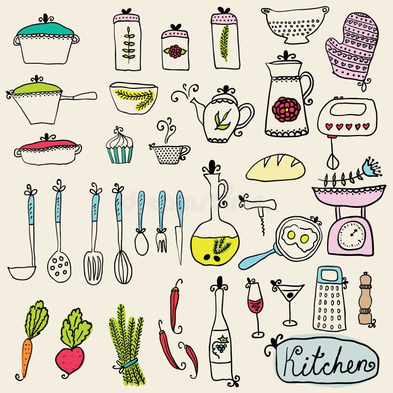 Kitchen Set in Vector. Stylish Design Elements of Kitchen. Stock Vector ...