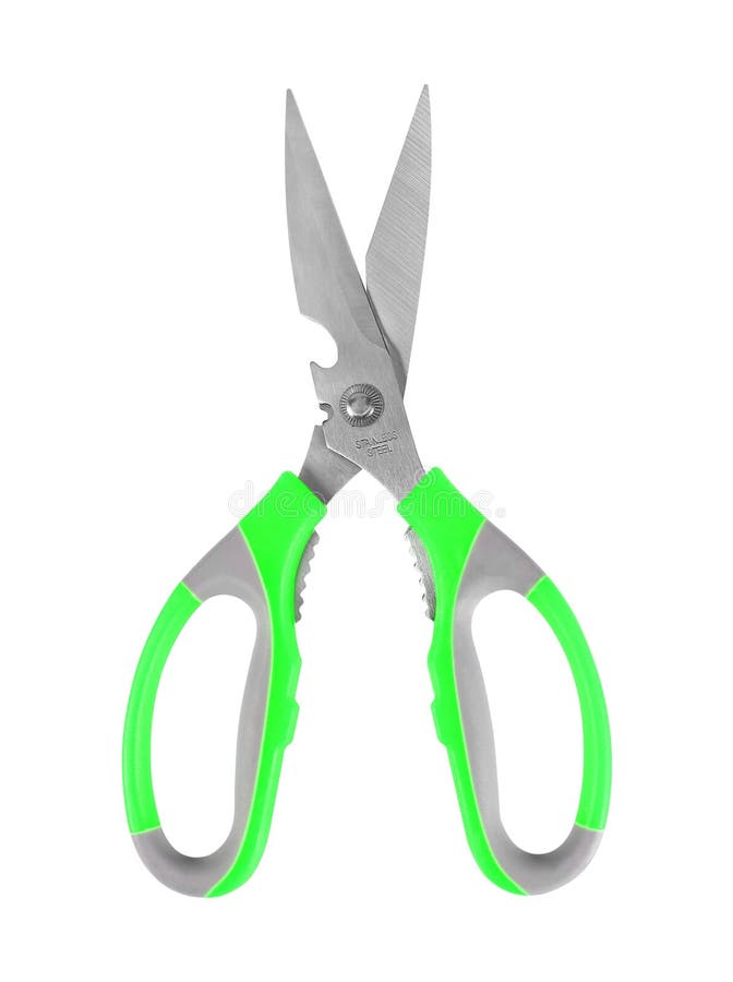 A Green Kitchen Shears, Stainless Steel. on a White Background Stock ...