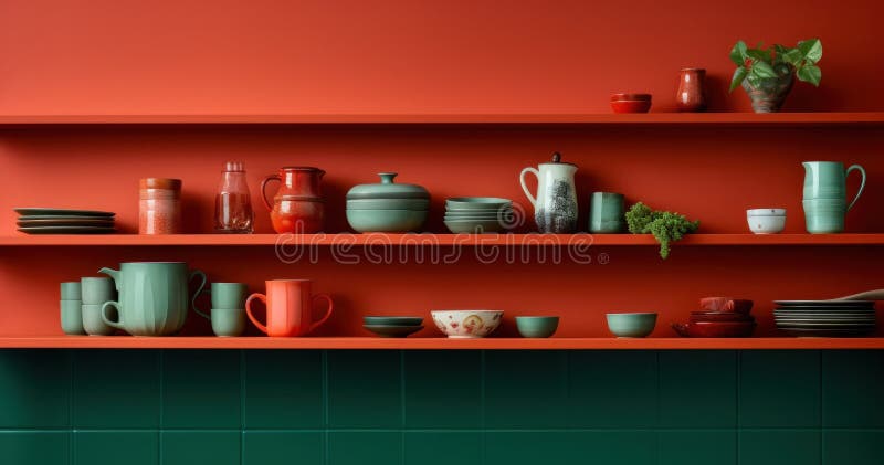 Kitchen Shelf with Bright Colors Stock Photo - Image of kitchenware ...