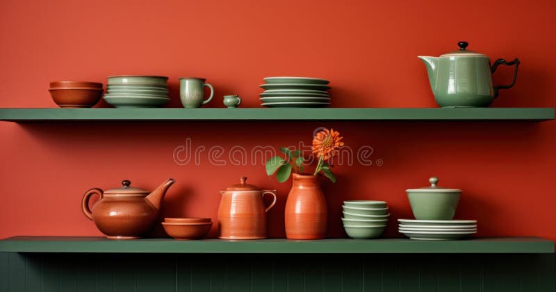 Kitchen Shelf with Bright Colors Stock Photo - Image of culinary ...