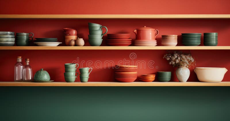 Kitchen Shelf with Bright Colors Stock Photo - Image of tidy ...