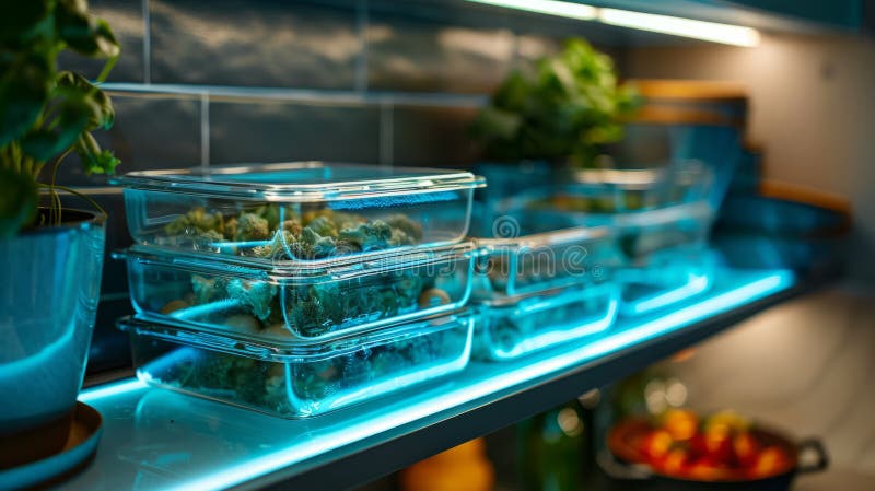 Kitchen Shelf with Meal Prep Containers Stock Photo - Image of ...