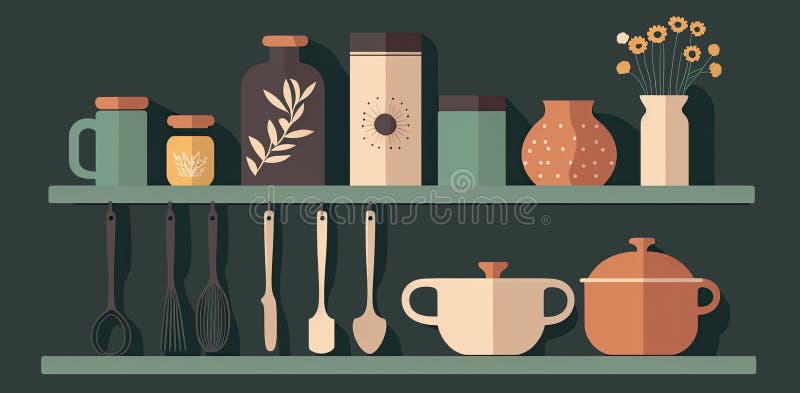 Kitchen Shelf - Minimalist Flat Design - AI Generated Image Stock ...