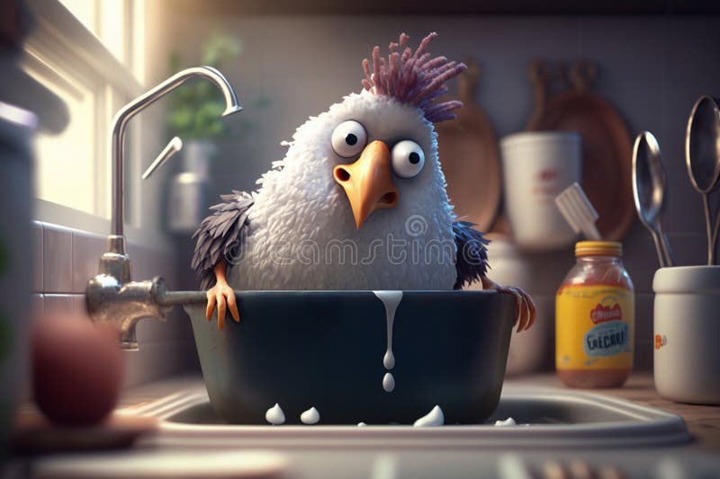 Kitchen Sink Chick: a Funny Hen Doing the Dishes Stock Illustration ...