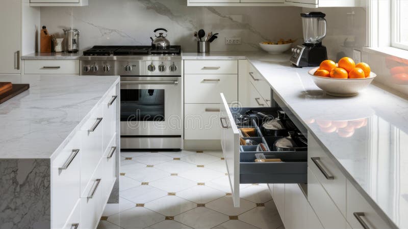A Kitchen with a Sink and Counter Top in the Center, AI Stock Photo ...