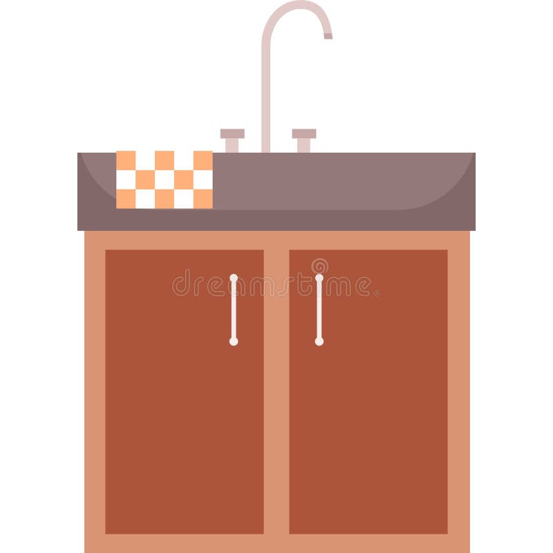 Kitchen Sink with Faucet and Cabinet Vector Icon Isolated on White ...