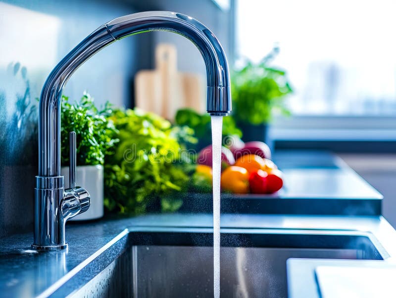 A Kitchen Sink with a Faucet Running Out of it Stock Photo - Image of ...