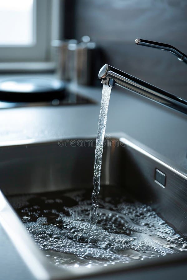 A Kitchen Sink Filled with Water. Suitable for Household and Plumbing ...