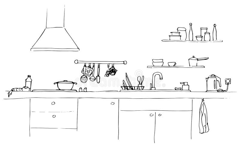 Kitchen Worktop with Sink. the Sketch of the Kitchen. Stock ...