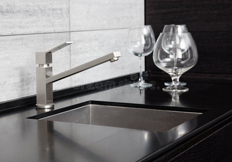 Kitchen Sink with Metal Tap Stock Image - Image of metal, residential ...