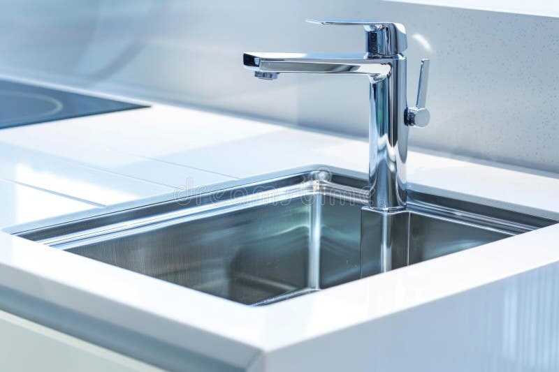 A Kitchen Sink with a Modern Chrome Faucet Stock Photo - Image of ...