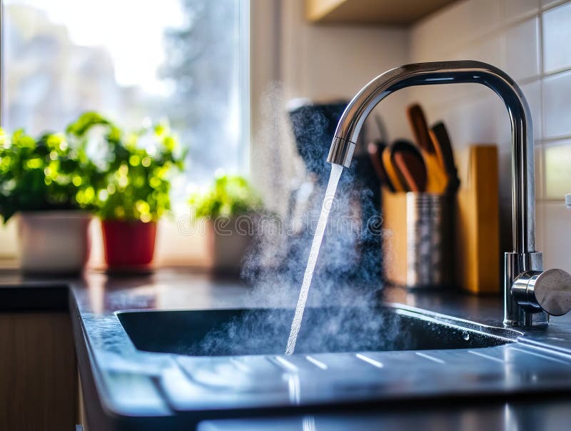 A Kitchen Sink with Water Coming Out of it Stock Image - Image of ...