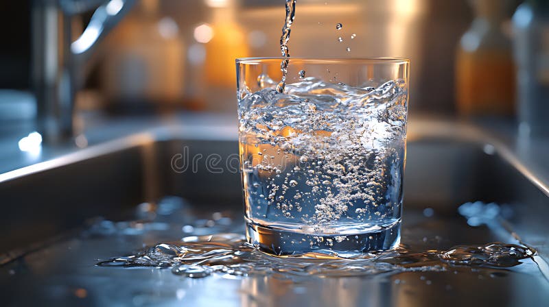 Kitchen Sink Water Glass Fill Splash Stock Illustration - Illustration ...