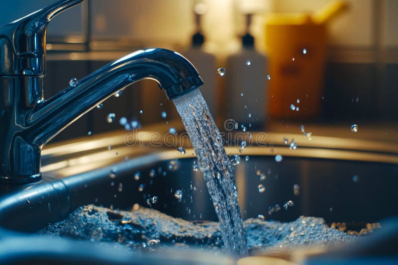 A Kitchen Sink with Water Running Out of it Stock Photo - Image of ...