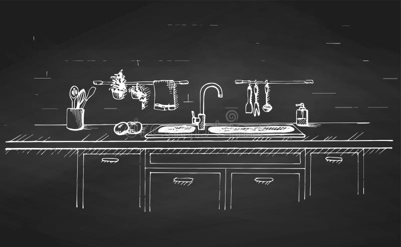 Kitchen Sketch. Kitchen Worktop Stock Illustration - Illustration of ...