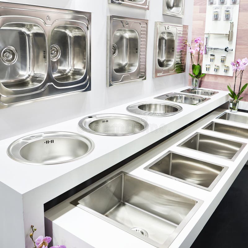 Kitchen sinks in store stock image. Image of retail - 215493705
